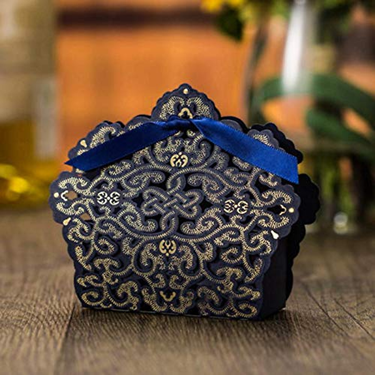 lucky star 50x Laser Cut Wedding Favor Boxes Candy Boxes Birthday Party Favor Boxes Baby Shower Chocolate Gift Boxes (Navy Blue)