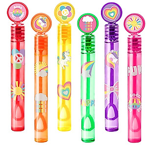 24PCS Unicorn Rainbow DIY Bubble Wands Party Favors 96PCS Stickers for Goodie Bag Fillers Pinata Stuffers Mini Bubble Bulk Smiley Birthday Party Supplies Toys Gifts Class Prizes Toddlers Girls