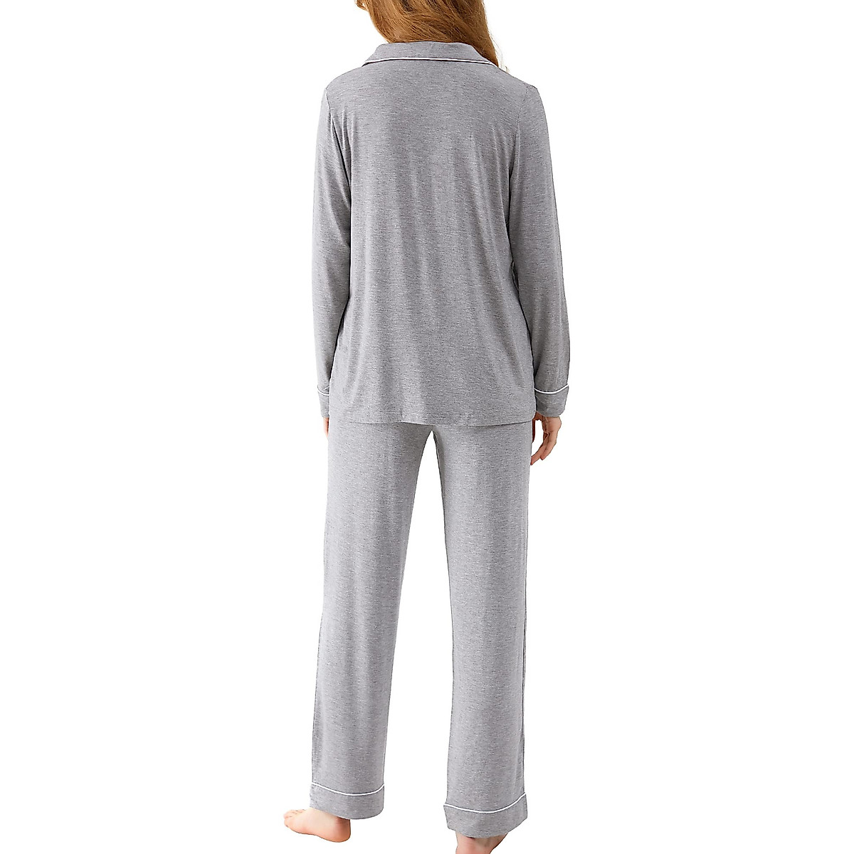 WiWi Viscose from Bamboo Pajamas Set for Women Soft Long Sleeve Button Down Sleepwear Plus Size Pj Lounge Sets S-3X, Heather Grey, 3X