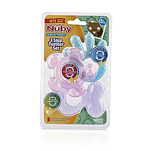 Nuby 3 Step Soothing Teether 3 Piece Set, BPA Free - Assorted Color