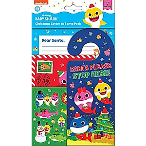 Paper Projects 01.70.40.005 Baby Shark Letter to Santa Pack | Also Includes Door Hanger, Stickers, and Envelope | Perfect for Christmas, Multicoloured, 26cm x15cm