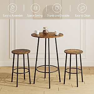 AEPOALUA 3 Piece Bar Table Set, Round Bar Table and Chairs Set of 2, Pub Dining Table Set Counter Height, Bar Stool Table for Breakfast Nook, Dinning Room, Living Room, Rustic Brown(23.6")