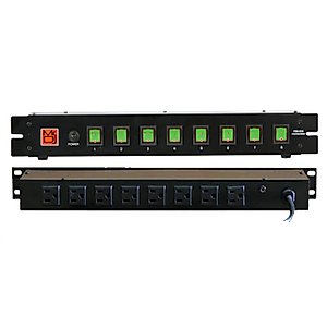 MR DJ PSC400 Rack Mountable 8 Port Power Switcher Surge Protectors Green Toggles ON / OFF Power Center, Power Strip