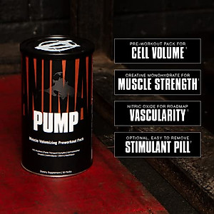 Animal Pump – Preworkout - Vein Popping Pumps – Energy and Focus – Creatine – Nitric Oxide – Easy to Remove Stimulant Pill for Anytime Workouts – 30 Packs