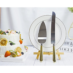 VARLKA Wedding Cake Knife and Server Set, Cake Cutting Set for Wedding, Personalized Stainless Steel Blade and ABS Gold Plated Handle Cake Cutter & Pie Server Set for Birthdays, Anniversary, Parties