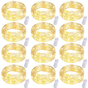 Fibevon Fairy Lights Battery Operated, 12-Pack 7.2ft w/20 LED Mini Lights Waterproof String Lights for Mason Jar/Centerpiece Table/Bedroom/Wedding/Valentines/Christmas/Outdoors/Indoor Decoration