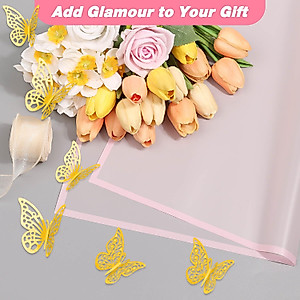 ROADPLUM 20 Sheet Pink Flower Wrapping Paper, Bouquet Wrapping Paper with 12 Butterflies and 1 Ribbon for Diy Bouquet, Flower Paper Wrap Kit for Valentine's Day, Mother's Day, Graduation
