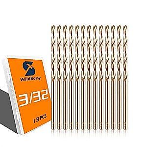 Cobalt Drill Bit Set 3/32" - 13PCS, M35 Twist Drill Bits Straight Shank, 3/32" High Speed Steel Drill Bits for Drilling in Hard Metal, Stainless Steel, Cast Iron