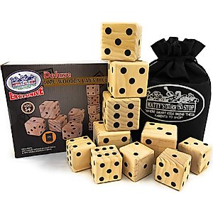 Matty's Toy Stop Deluxe 10pcs Wooden Lawn Dice Set - Features 5 (2.75") and 5 (2") Large Wooden Dice with Storage Bag
