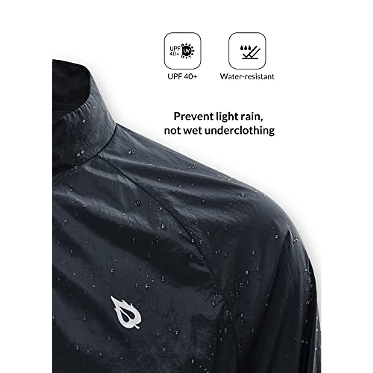 baleaf Men's Cycling Windbreaker Jackets Lightweight Windproof Packable Pockets Reflective Water-resistant UPF40+ All Weather Black M