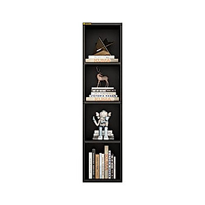 ALISENED 4 Cube Small Bookshelf, Narrow Storage Organizer Shelf, Wooden Corner Bookcase, Modern Thin Cubes Storage Organizer Display Shelving for Bedroom, Library, Living Room, Home, Office, Black