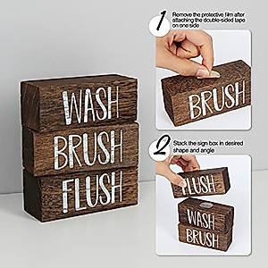 J JACKCUBE DESIGN Wash Brush Flush Bathroom Signs, Funny Farmhouse Classic Rustic Wooden Sign Box- Bath Home Vintage Decor Sign Art with Sayings- MK1066A