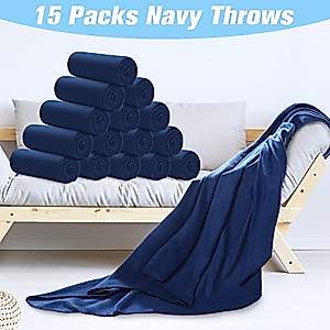 15 Pieces Fleece Blankets Bulk 50 x 60 Inch Double sided Ultra Soft Fleece Throw Blankets Bulk Lightweight Warm Cozy Airplane Blanket Pet Blankets for Home Office Wedding Gifts Outdoor Use (Navy Blue)