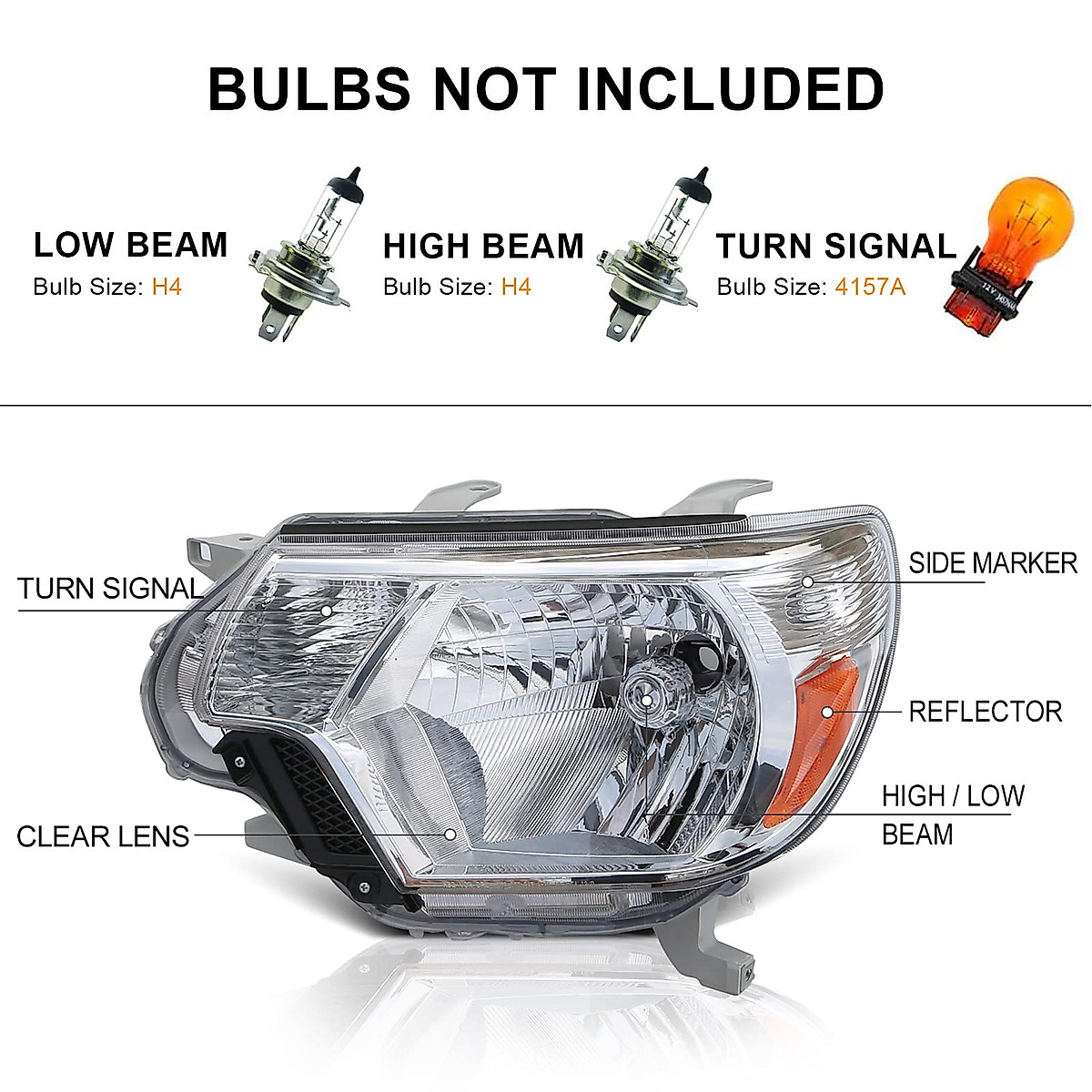 Dreenfl Anti-misting Headlight Assemblies Fit For 2012 2013 2014 2015 Toyota Tacoma 12 13 14 15 Tacoma Front Light Headlamp Driver And Passenger Side (Chrome Housing Amber Reflector)