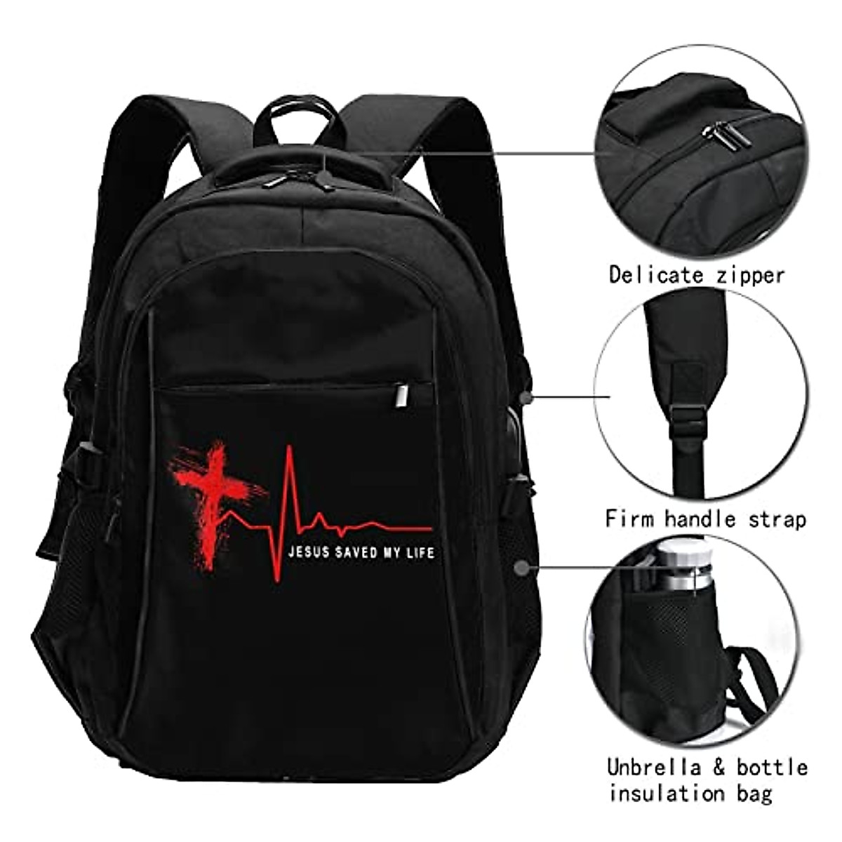 Christian Jesus Saved My Life Cross Funny Travel Laptop Backpack, Business Anti Theft Slim Durable Laptops Backpack Water Resistant College School Computer Bag Gifts For Men & Women Notebook