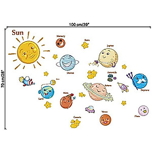 Amaonm Kids Room Wall Art Decor Decals Cartoon Removable Universe, Space, Planet, Solar System, Galaxy DIY Home Wall Stickers Decals Murals for Bedroom Living Room Ceiling Boys Girls Rooms Nursery