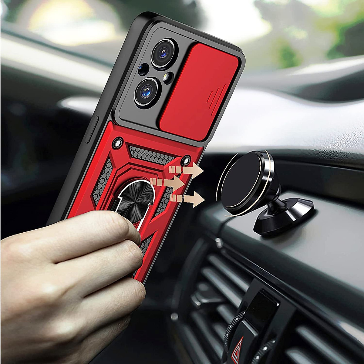 JCUEGRNY Compatible with Oneplus Nord N20 5G Case,[2 Pack] HD Screen Protector,Built Slide Camera Protection Cover & Ring Kickstand,Hybrid Heavy Duty Shockproof Phone Case for 1+ Nord N20 5G Red