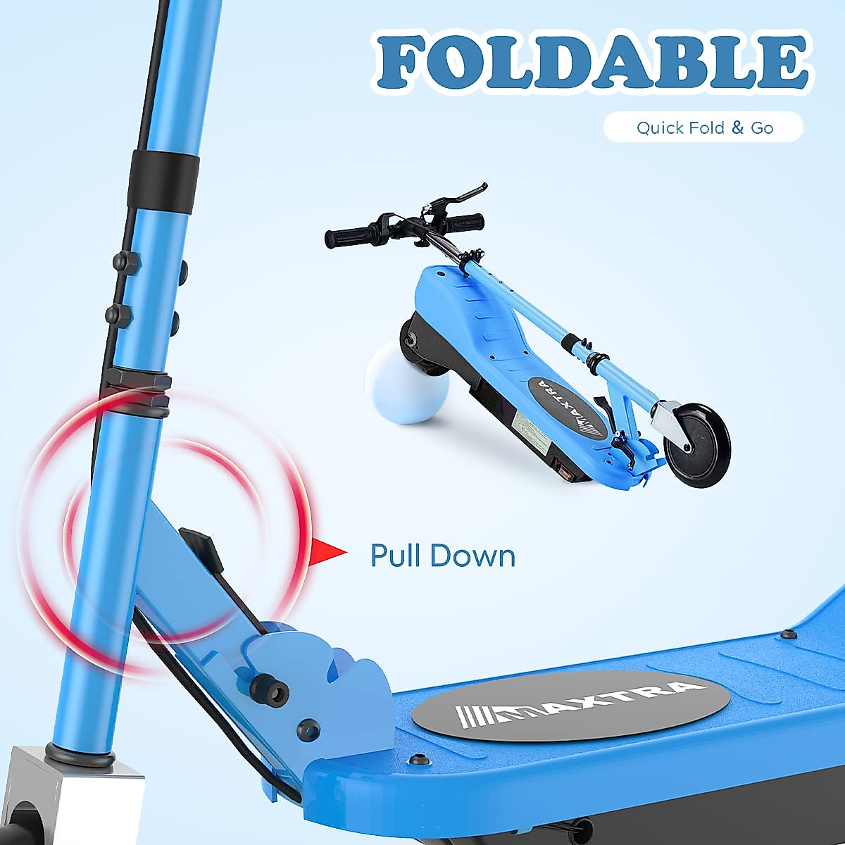 MAXTRA Folding Electric Scooter, Adjustable Handlebar Height for Kids Ages 6-12, up to 10mph ＆ 60 Long Battery Life