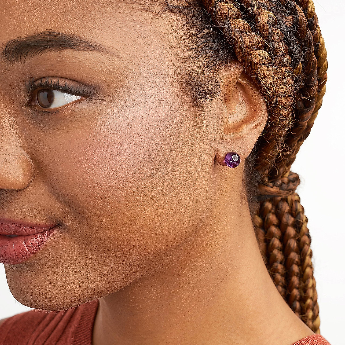 MORGAN & PAIGE Rhodium Plated .925 Sterling Silver Natural Purple African Amethyst 8mm Round Sphere Ball Stud Earrings with Butterfly-Back