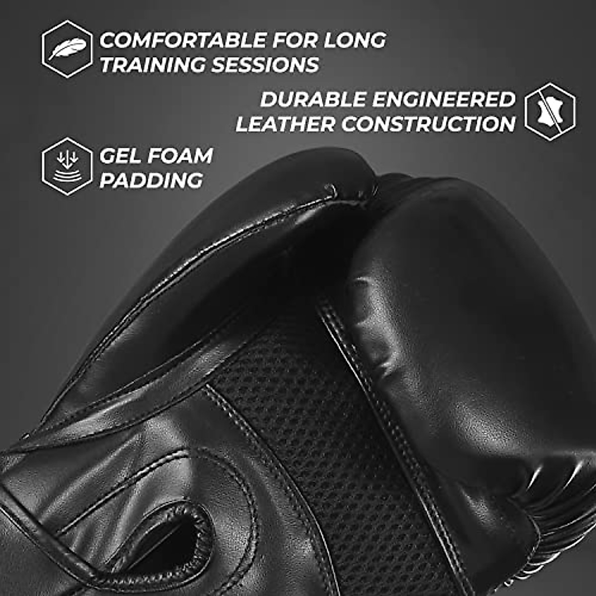 Sanabul Essential Gel Boxing Gloves | Kickboxing Gloves | Punching Bag Gloves for Men and Women, AllBlack 8 oz