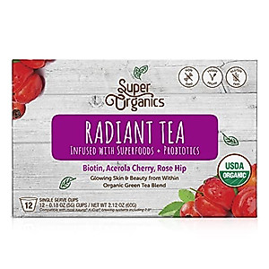 Super Organics Beauty Boost Green Tea Pods With Superfoods & Probiotics | Keurig K-Cup Compatible | Beauty Tea, Skin Care Tea | USDA Certified Organic, Vegan, Non-GMO Natural & Delicious Tea, 12ct