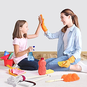 15 PCs Kids Cleaning Set, Play Cleaning Toy Set Includes Broom, Mop, Brush for Toddlers, Child Size Pretend Play House Cleaning Set, Housekeeping Supplies, Learning Toys, Birthday Gifts