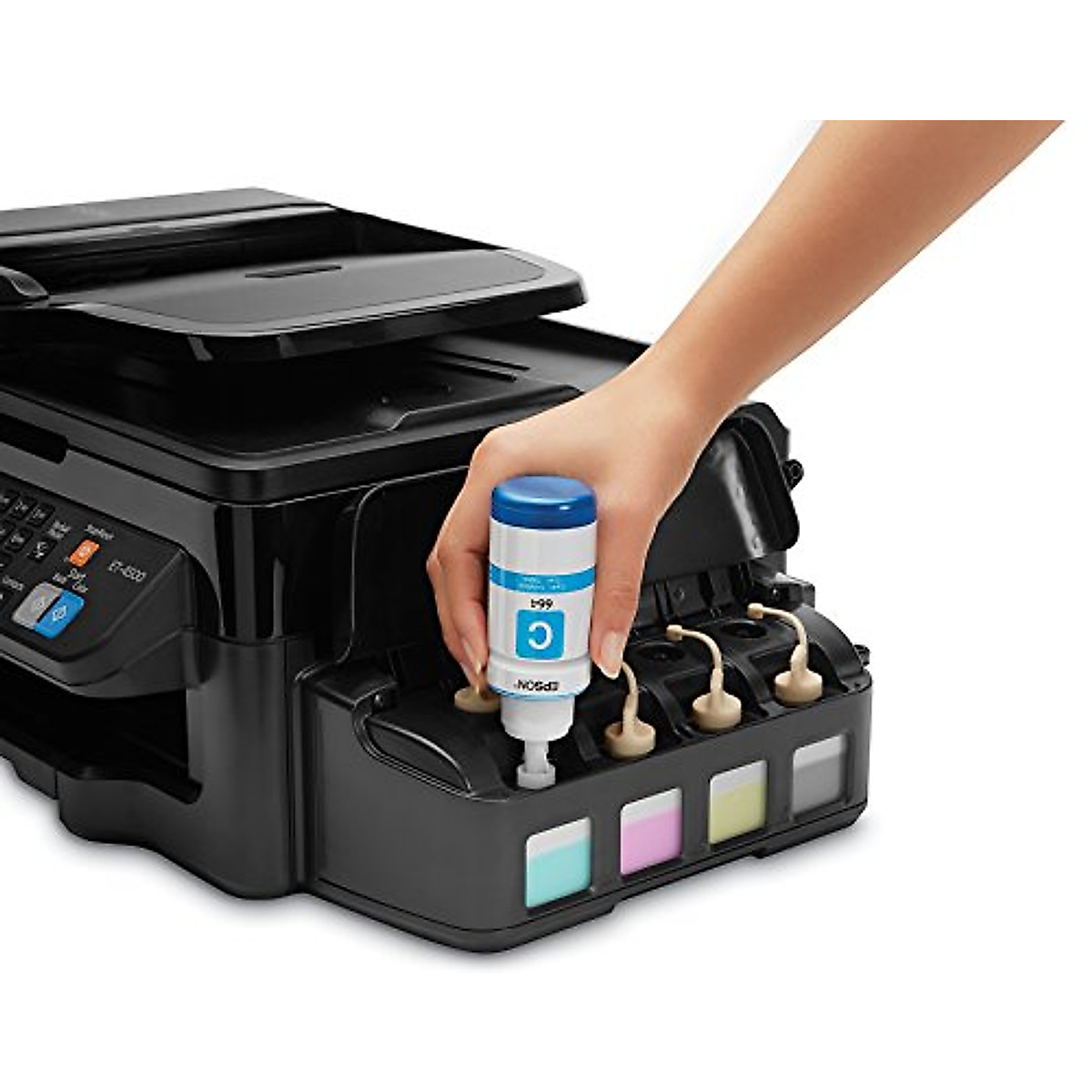 Epson WorkForce ET-4500 EcoTank Wireless Color All-in-One Supertank Printer with Scanner, Copier, Fax, Ethernet, Wi-Fi, Wi-Fi Direct, Tablet and Smartphone (iPad, iPhone, Android) Printing, Easily Refillable Ink Tanks