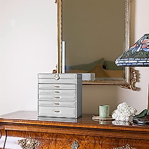 Vlando 6 Tier Large Jewelry Box for Women - Huge Jewelry Organizer Box with Mirror, Large Jewelry Storage Organizer for Necklace Ring Bracelet and Watch, Gift for Loved Ones - White