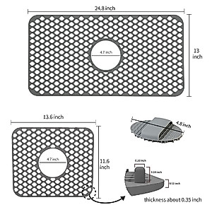 SHAIINKOOW Silicone Kitchen Sink Mat, Kitchen Sink Protector, Silicone Sink Protectors for Kitchen Sink, Kitchen Sink Mats, Sink Mats for Bottom of Kitchen Sink, (13.6" X 11.6", Centre Drain, Black)