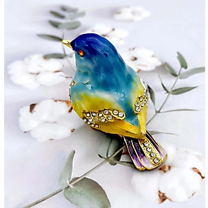JWT Astyle Blue Mountain Bird Hinged Trinket Box with Crystal Stones .Animal Jewelry Box.Necklace Rings Earrings Storage.Bird Figurines Home Decor ,Collectible Trinket Boxes Gift ., Blue Yellow