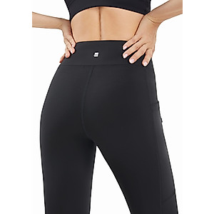 AFITNE Fleece Lined Pants Women Flare Leggings Bootcut Yoga Pants High Waisted Winter Warm Thermal Pants with Pockets-Black-L