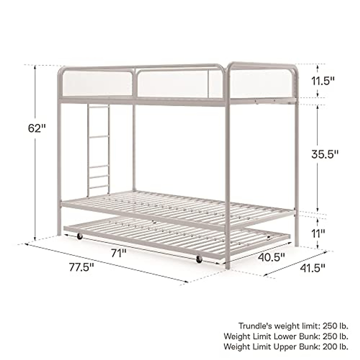 DHP Triple Metal Bunk Bed Frame, White, Twin