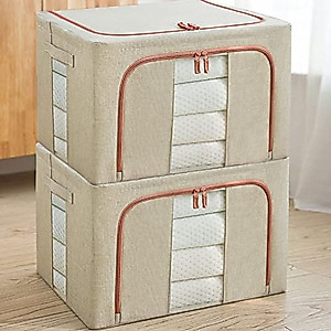 Under Bed Storage, 2 Pack 72L Storage Bags for Clothes, Steel Frame Thick Fabric for Comforters, Blankets, Bedding, Foldable with Sturdy Zippers, Clear Window (72L)