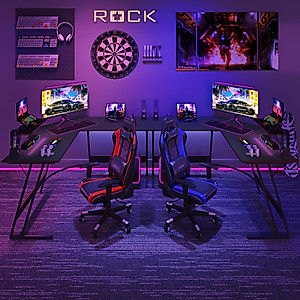 GUNJI 51” Gaming Desk L-Shaped Computer Corner Desk Modern PC Game Table with Monitor Stand for Home Office Sturdy Writing Workstation (Black)