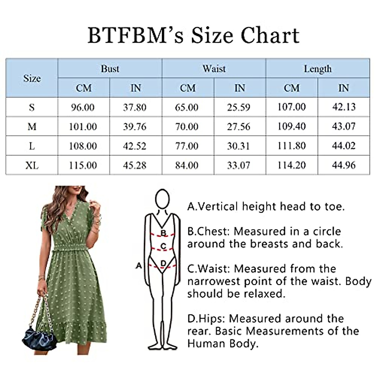 BTFBM Elegant Short Sleeve V Neck Swiss Dot Midi Summer Dresses for Women 2023 Boho Ruffle Long Dresses Ruffle Cocktail Dress（Solid Green,X-Large