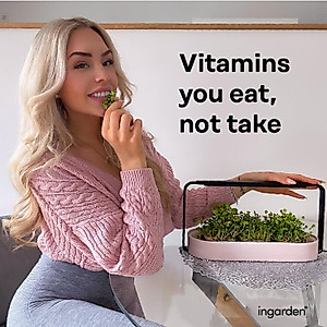 ingarden Microgreens Growing Kit - Organic Superfood Sprouting Seed Pads (3) | Auto 4-Stage LED Grow Lights & Hydroponic Watering System | Chic Steel Frame & Ceramic Bowl, Plastic-Free [Rose]