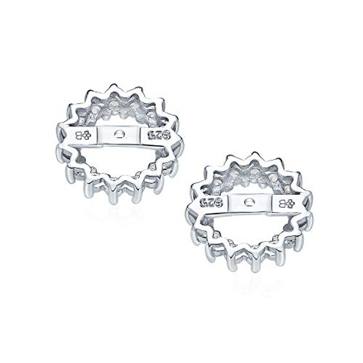 White Clear Cubic Zirconia CZ Round Pave Halo Earrings Jackets For Studs Jacket Only For Women .925 Sterling Silver