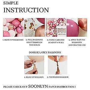 Soonlyn Pink Balloons Garland 135 Pcs Double Stuffed Balloons, Dusty Rose Gold Metallic Confetti Latex Balloons Arch Kit for Baby Shower Decorations for Girl Birthday Party, Bridal Shower, Wedding