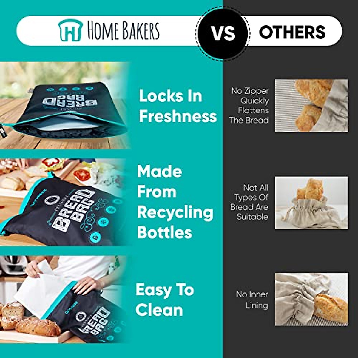 Bread Bags for Homemade Bread Storage - Reusable Large Bread Bag - Freezer Safe Bread Saver - Sourdough Bread Making & Fresh Bread Storage Solution (black)