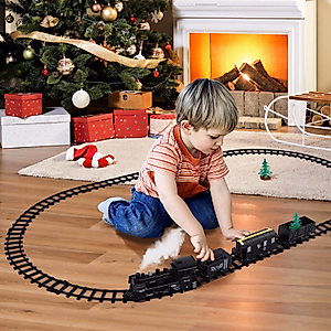 Electric Train Set for Kids- Battery- Powered Model Train with, Sounds& Lights Steam Locomotive Engine, Cargo Cars& Tracks- Christmas Train Sets for Under The Tree