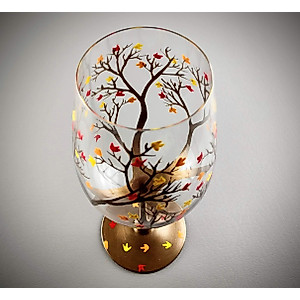 Autumn Tree Wine Glass - Fall Colors - Leaves of Red, Yellow, Orange - Hand Painted - Fall Leaf - 20 ounce