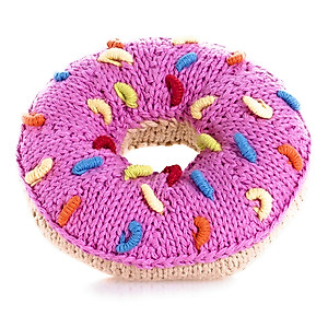 Pebble | Handmade Donut Baby Rattle with Sprinkles - Pink | Knitted Baby Toy | Fair Trade | Play Food | Machine Washable