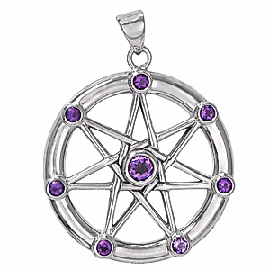 Moonlight Mysteries Large Fairy Star Pendant Septagram - Sterling Silver Faery Star with Natural Amethyst (1 1/4 inch diameter)
