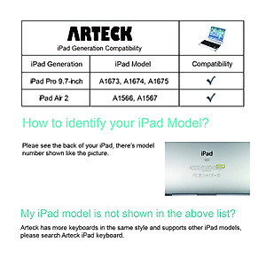 Arteck Ultra-Thin Apple iPad Air 2/9.7-inch iPad Pro Bluetooth Keyboard Folio Stand with Built-in Stand Groove for Apple iPad Air 2 with 130 Degree Swivel Rotating-Silver