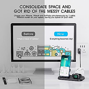 Portable 3 in 1 Charging Station for Apple Products, Foldable Charging Dock for iPhone/AirPodsi Series, Charging Stand Compatible with iWatch Ultra/8/7/6/5/4/3/2/1/SE(with 15W Adapter)(Black)