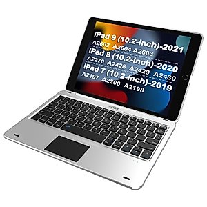 Arteck iPad 9th Gen 10.2-inch 2021 Keyboard Case with Track Pad, Bluetooth Keyboard with Folio Full Protection Case and Touch Pad for Apple 10.2-inch iPad 9 iPad 8, 7 with 130 Degree Swivel Rotating