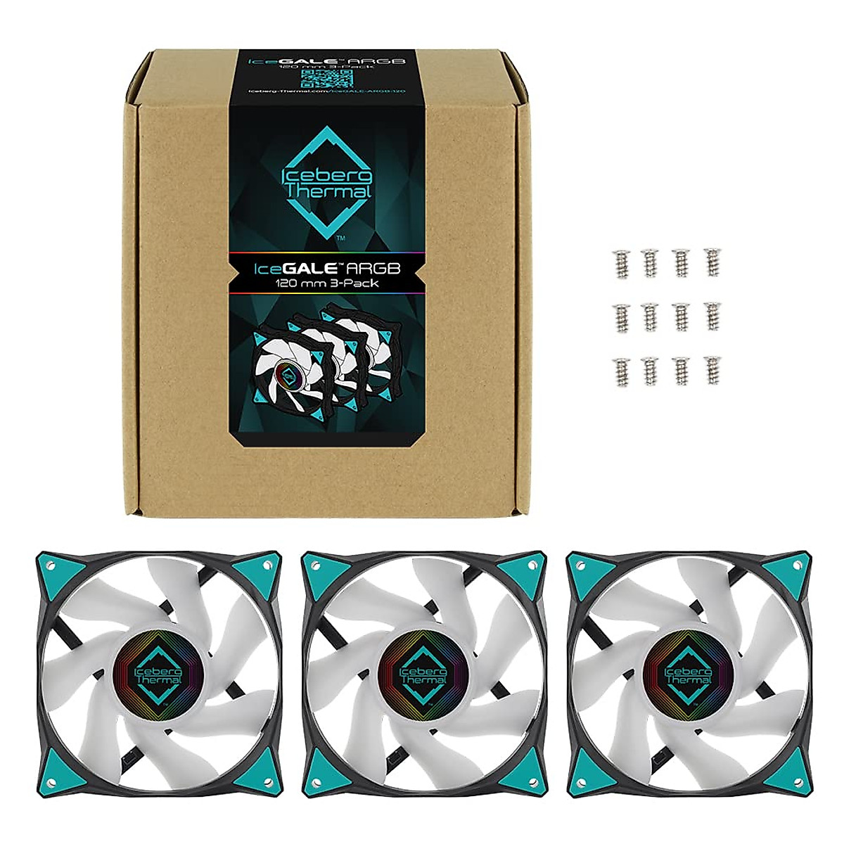 Iceberg Thermal IceGALE Addressable RGB 120mm PWM Dual Ball Bearing ARGB Case Fan ((3-Pack) Black)