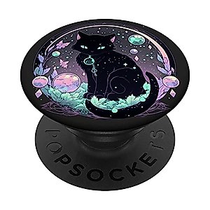 Moon Phases Crystal Witchy Cute Black Cat Kawaii Pastel Goth PopSockets Swappable PopGrip