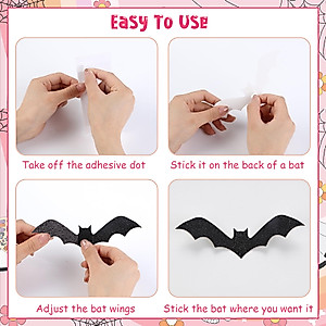 Susurprise Bat Wall Decor, 48PCS 3D Halloween Bat Wall Stickers, Bat Wall Decals Pink Black Hot Pink for Halloween Party Decorations Halloween Home Room Bathroom Indoor Outdoor Decor