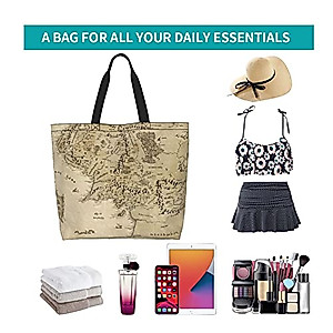 Middle Earth Map Tote Bag For Women,Womens Tote Bags,Waterproof Tote Purse for Teacher,Gym,Work,School with interior Pocket